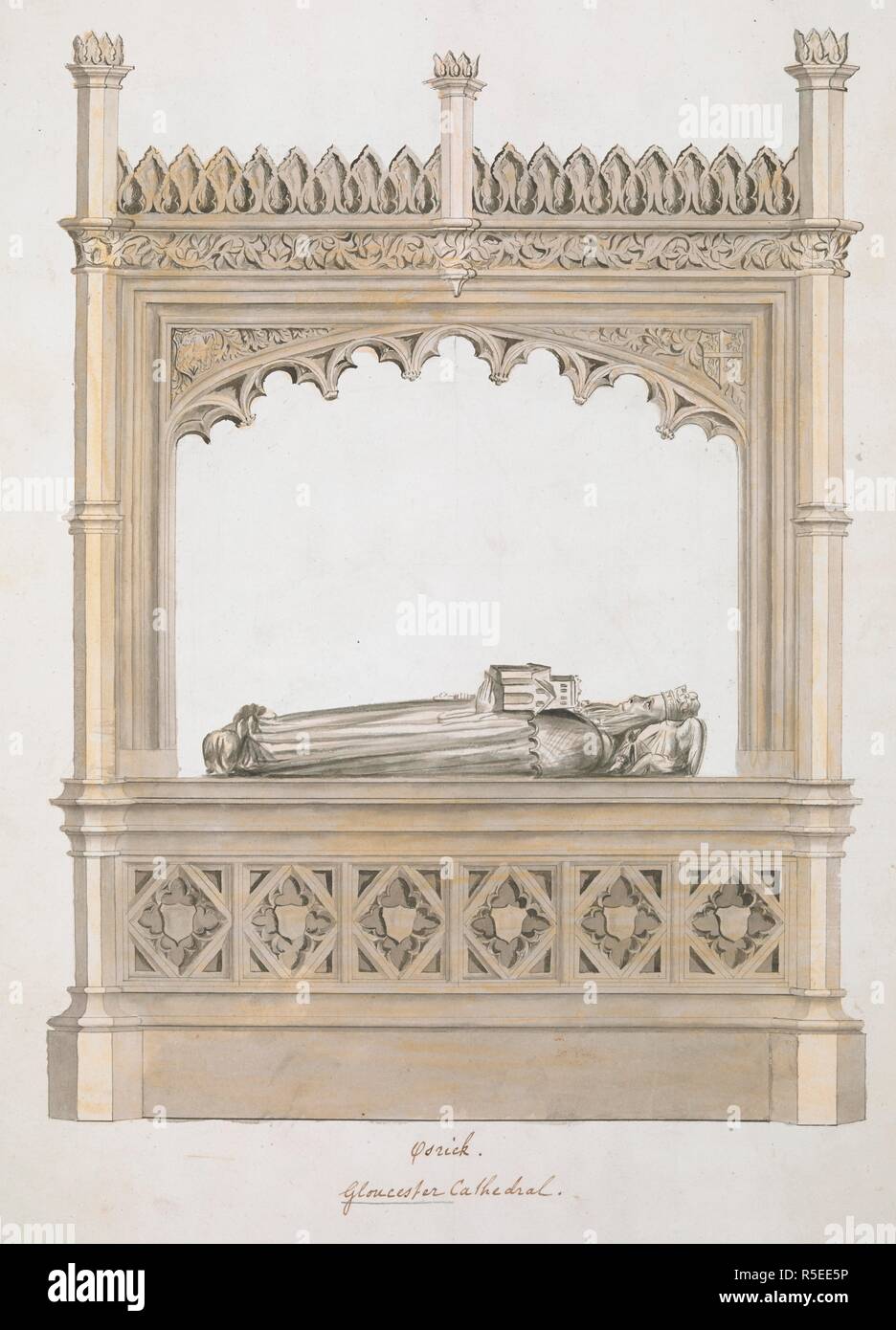 Side view of the tomb of Osric, King of the Hwicce in Gloucester ...
