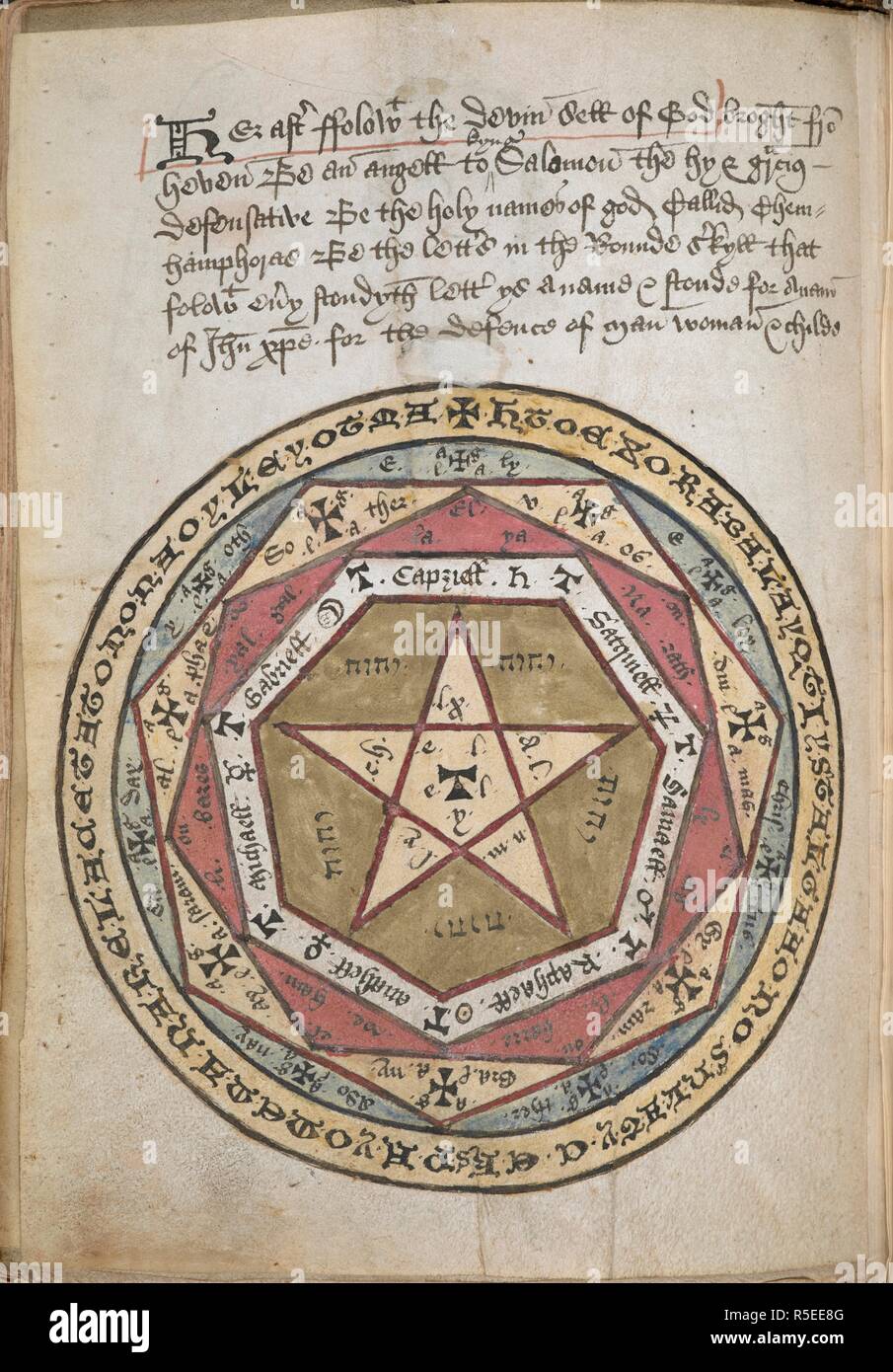 A sign of the pentagon within a circular diagram, with text above ...