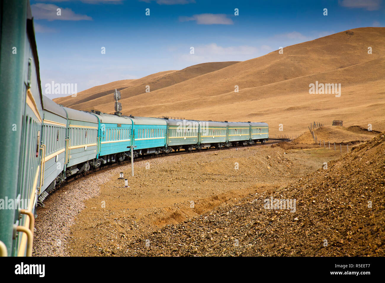 Mongolia, Ulaanbaatar, Trans Mongoian railway - approaching Ulaanbaatar ...