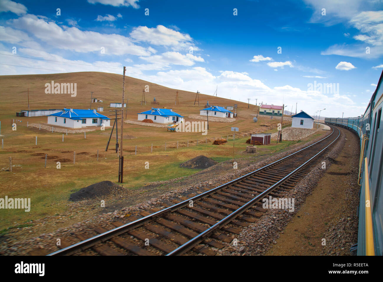 Mongolia, Ulaanbaatar, Trans Mongoian railway - approaching Ulaanbaatar ...
