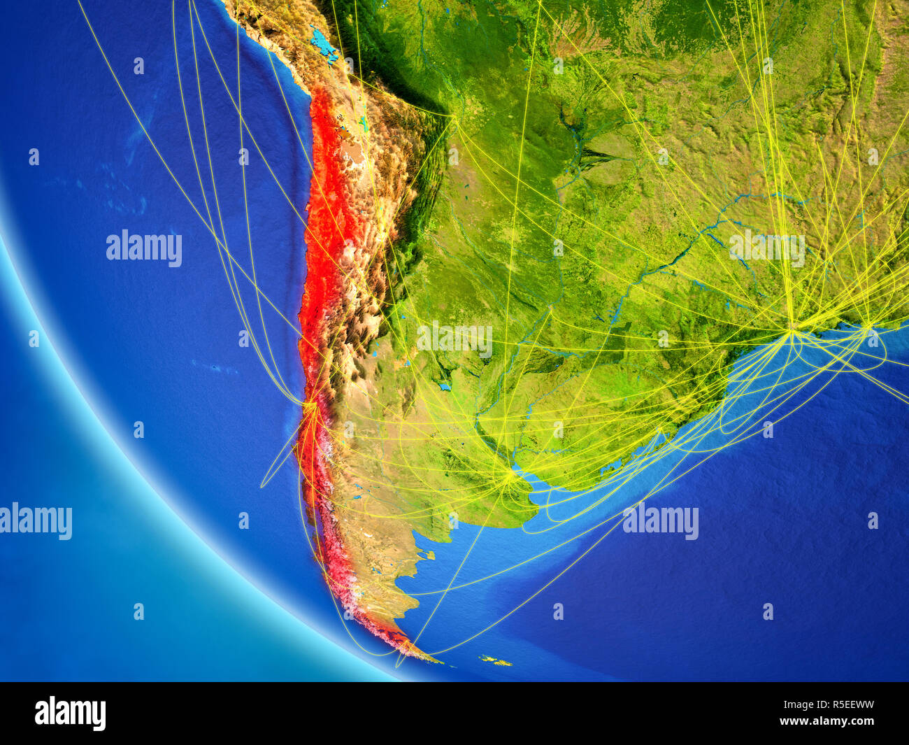 Chile on planet Earth from space with network. Concept of international ...