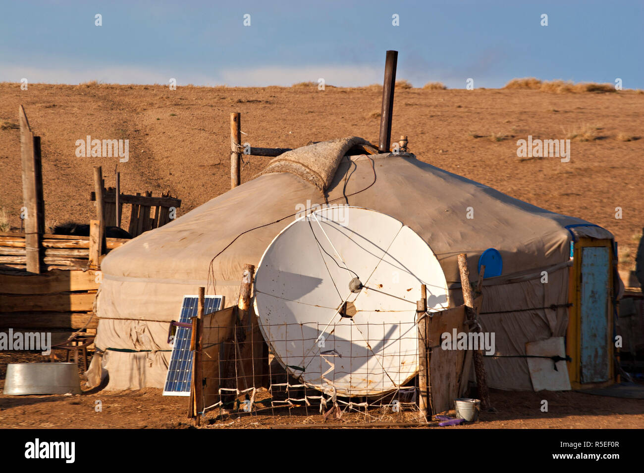 Mongolia, Bayangobi, A nomads traditional Ger with satellite dish and ...