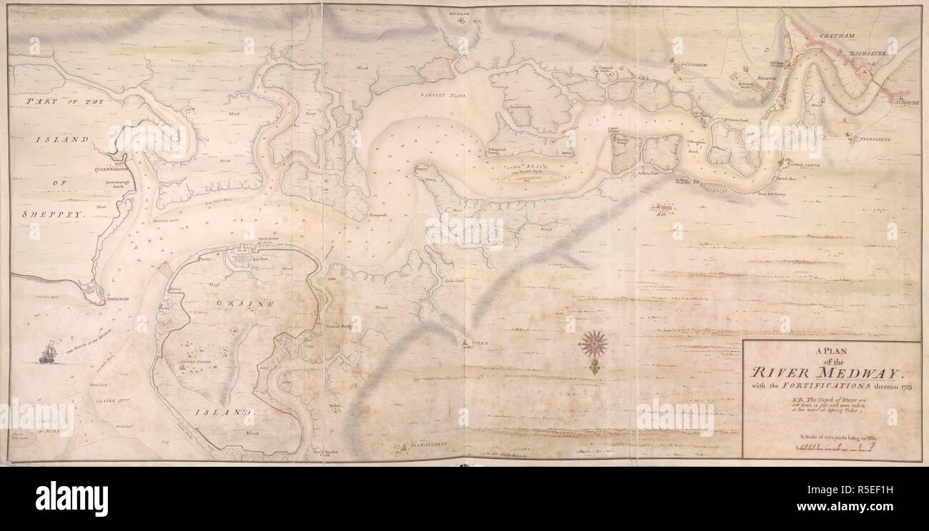 A plan of the River Medway. A colored plan of the river Medway, with ...