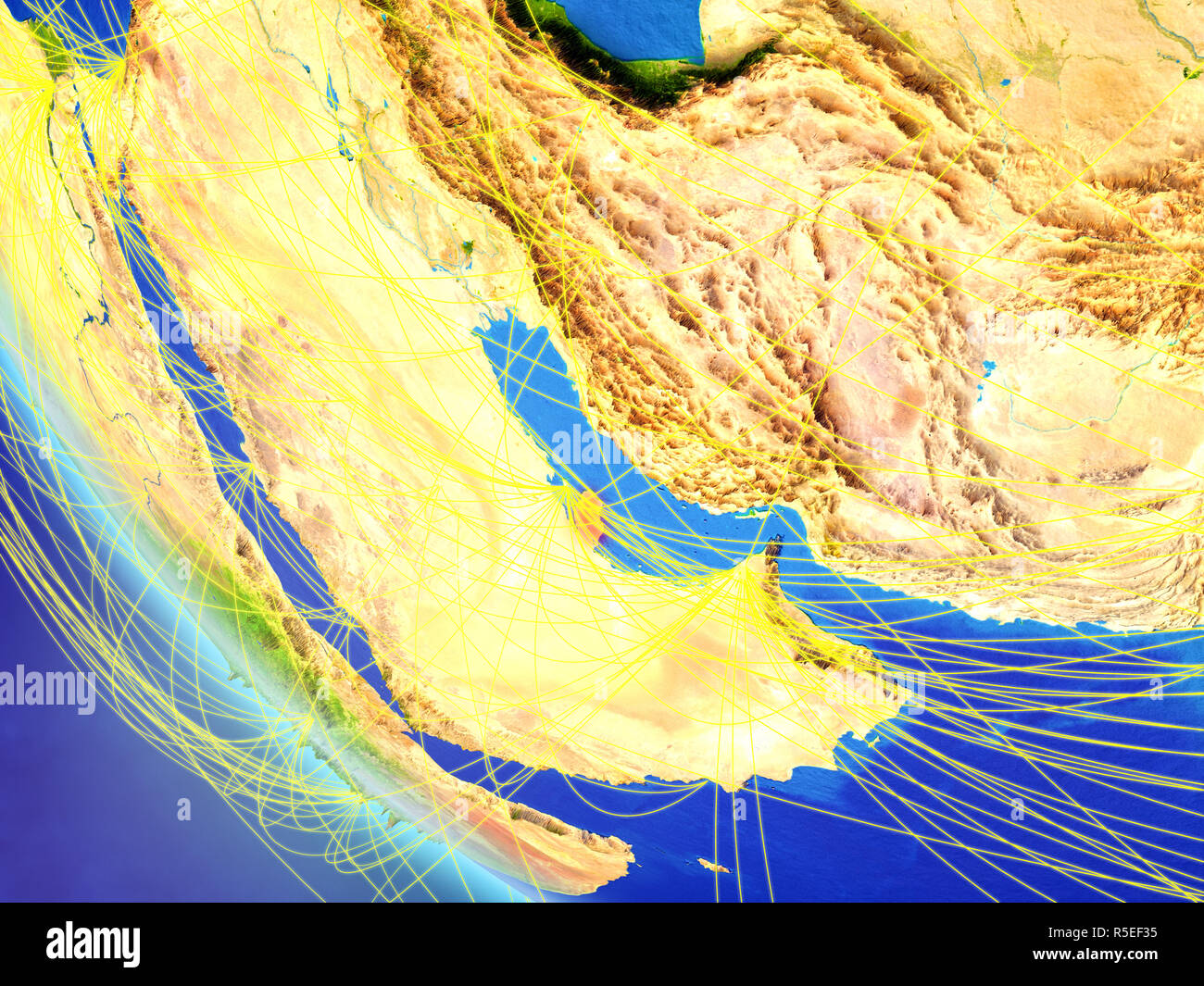 Qatar on planet Earth from space with network. Concept of international ...