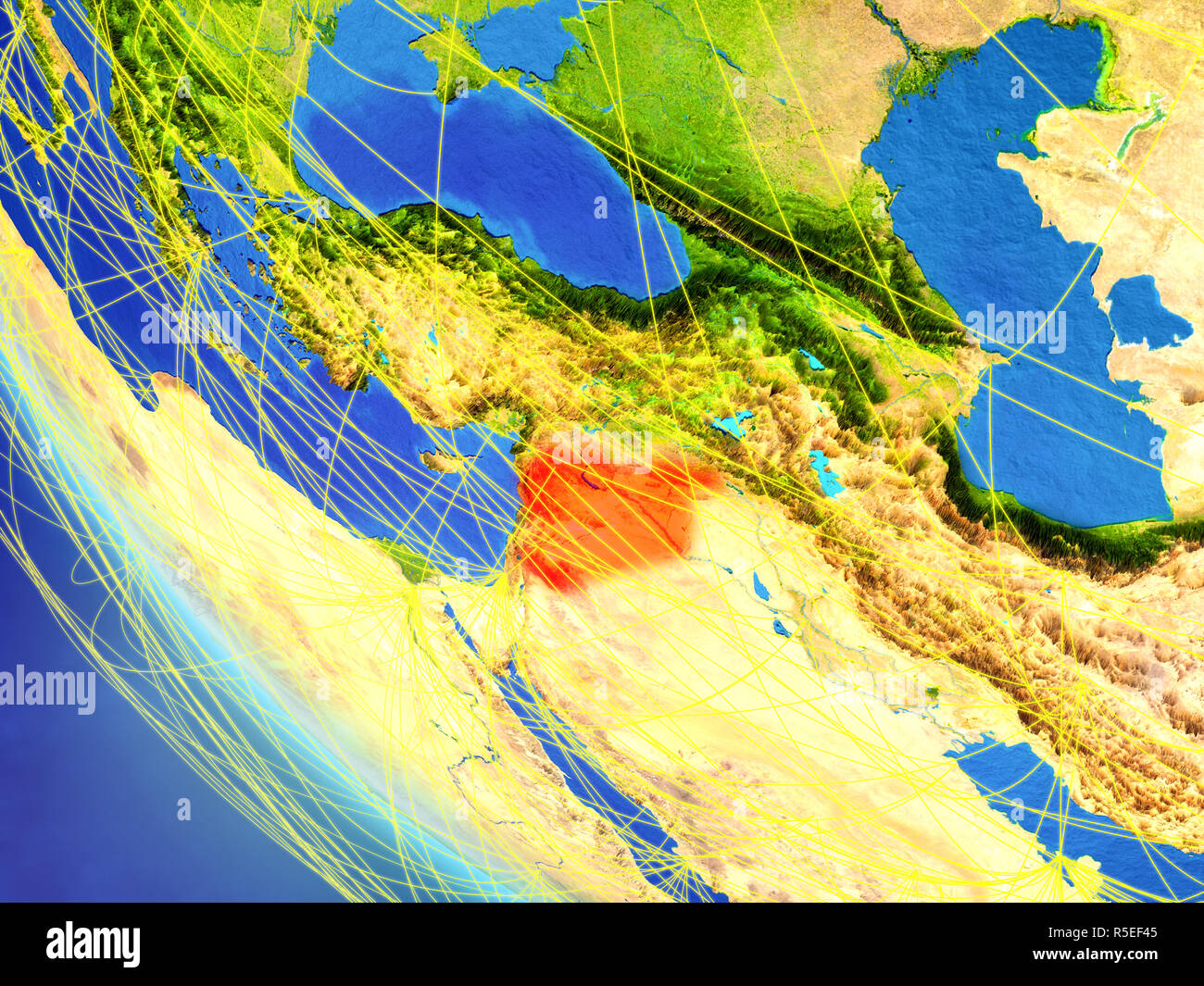 Syria on planet Earth from space with network. Concept of international ...