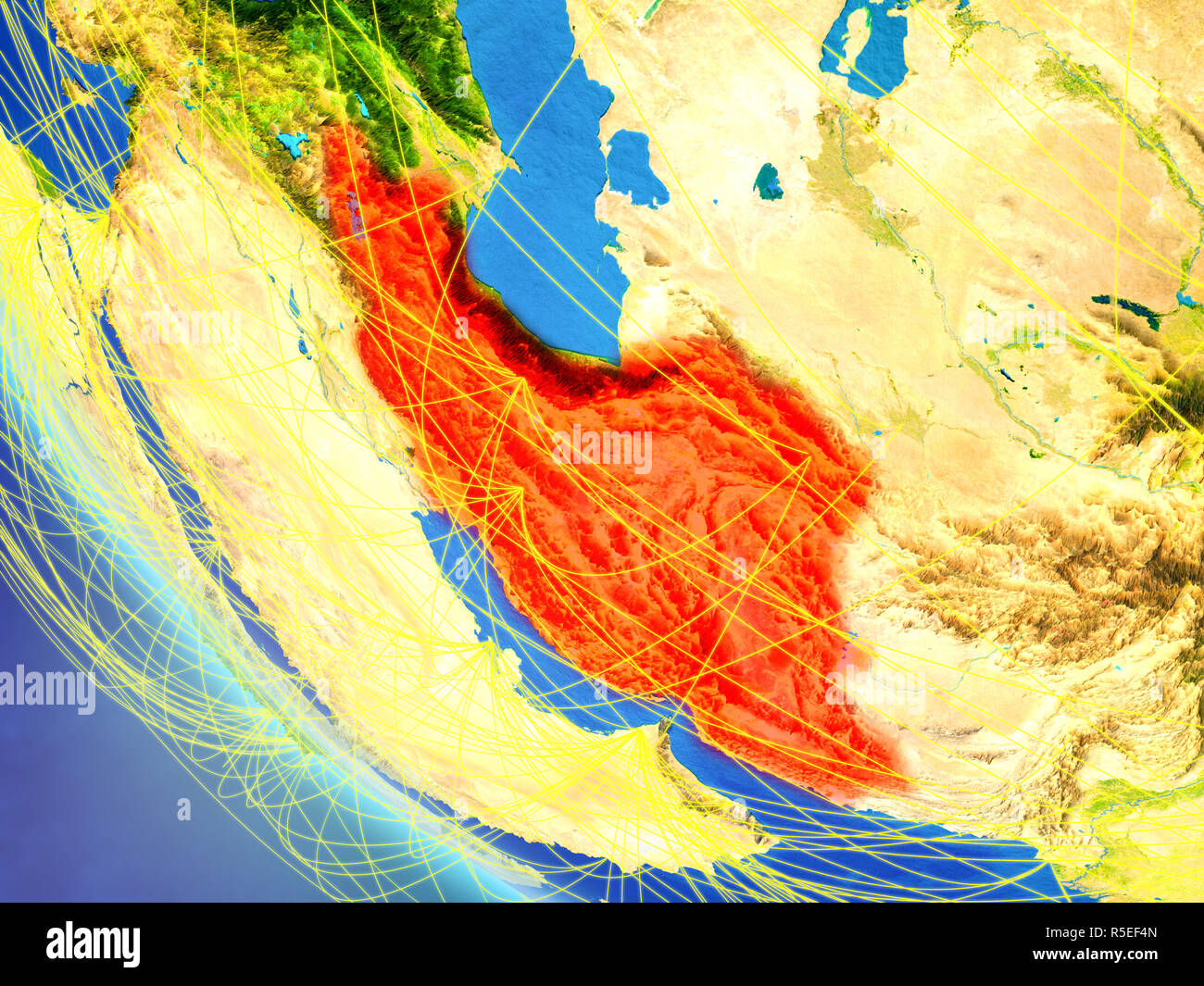 Iran on planet Earth from space with network. Concept of international ...