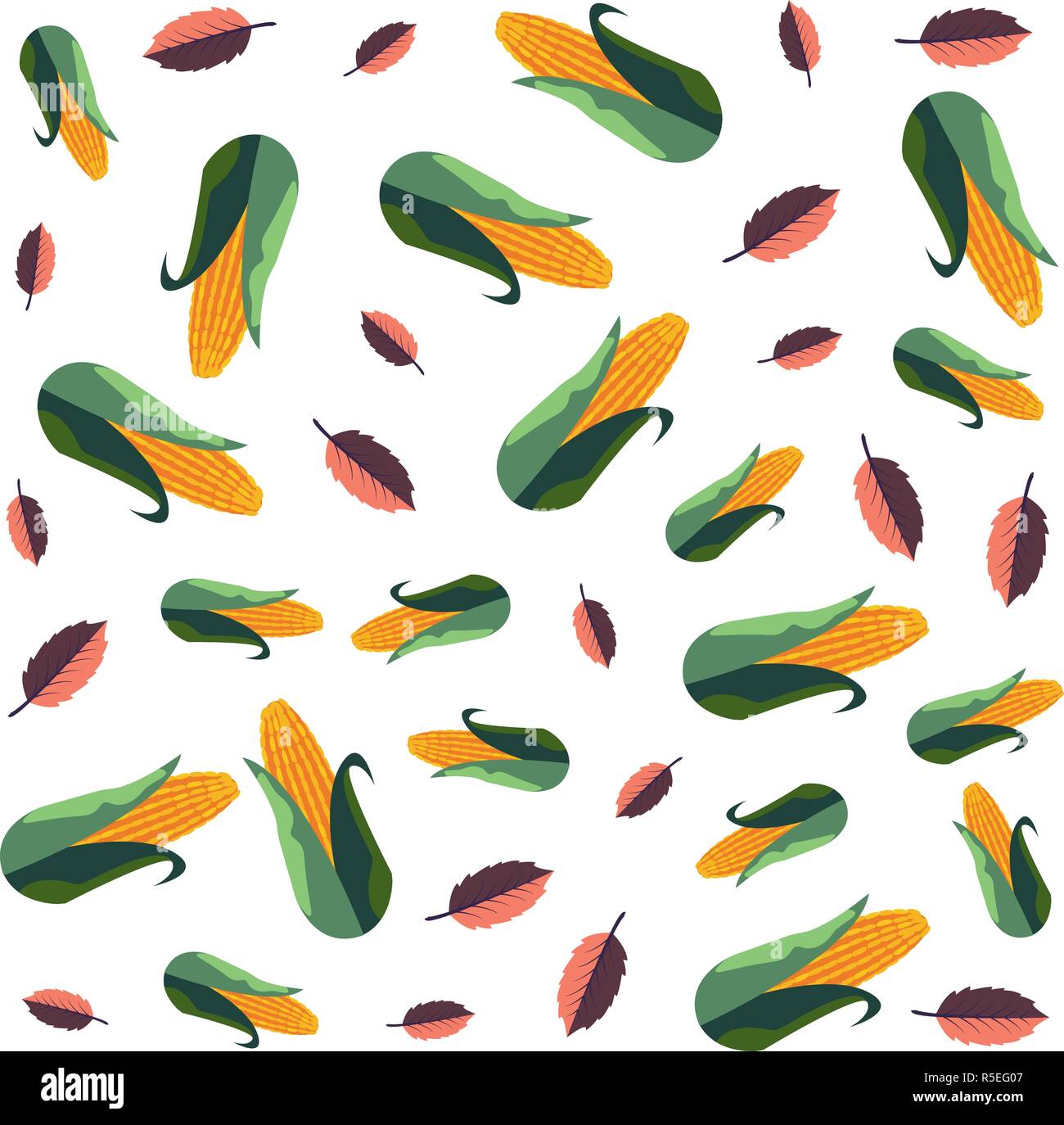 corn and leaves autumn decoration background vector illustration Stock ...