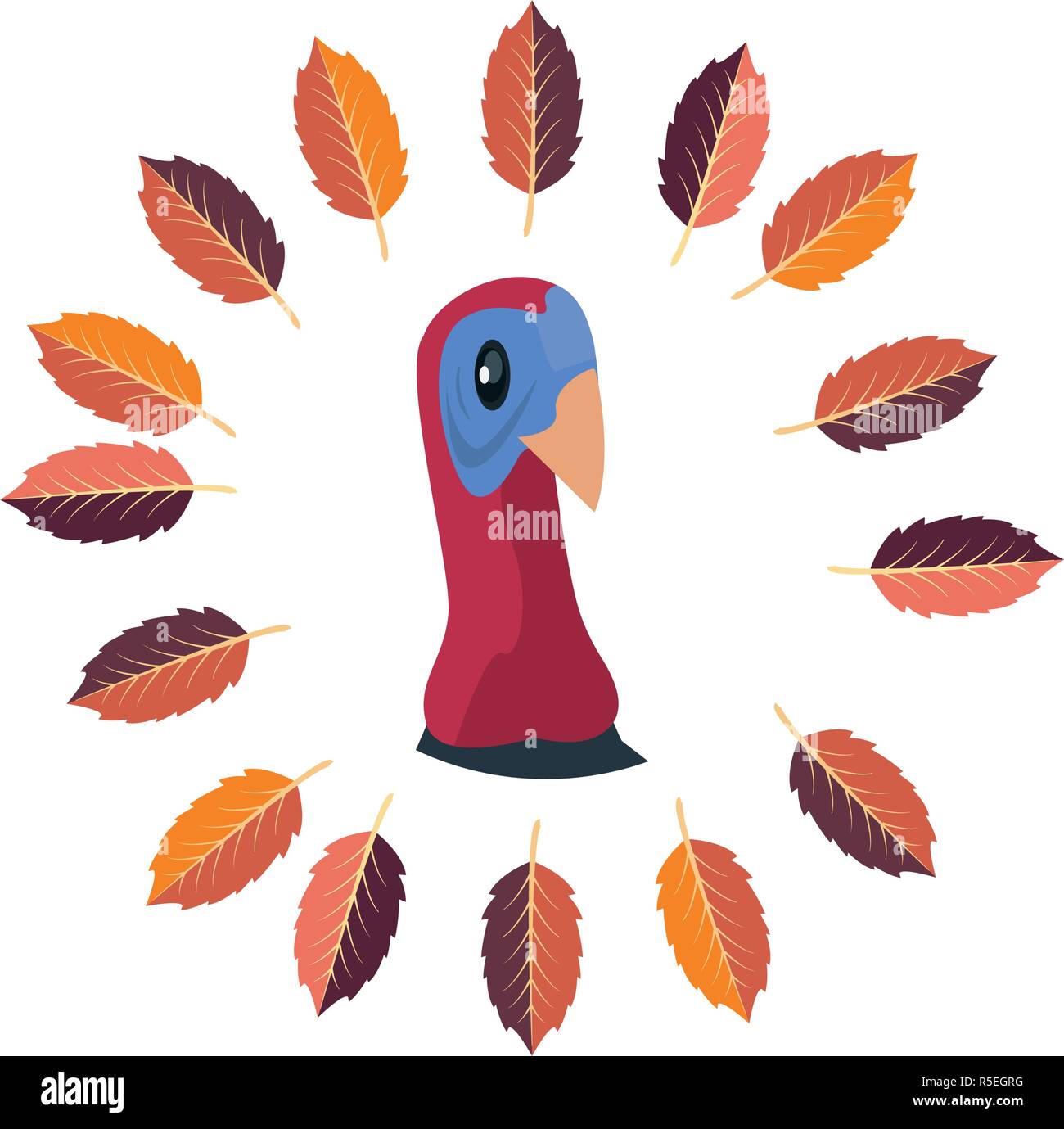 thanksgiving turkey animal leaves label vector illustration Stock ...