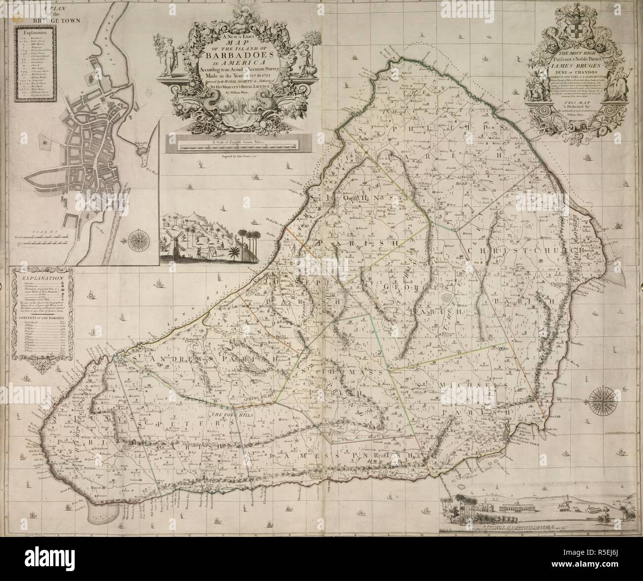 Barbados. A new and Exact map of the island of Barbadoes in. 1717-1721 ...
