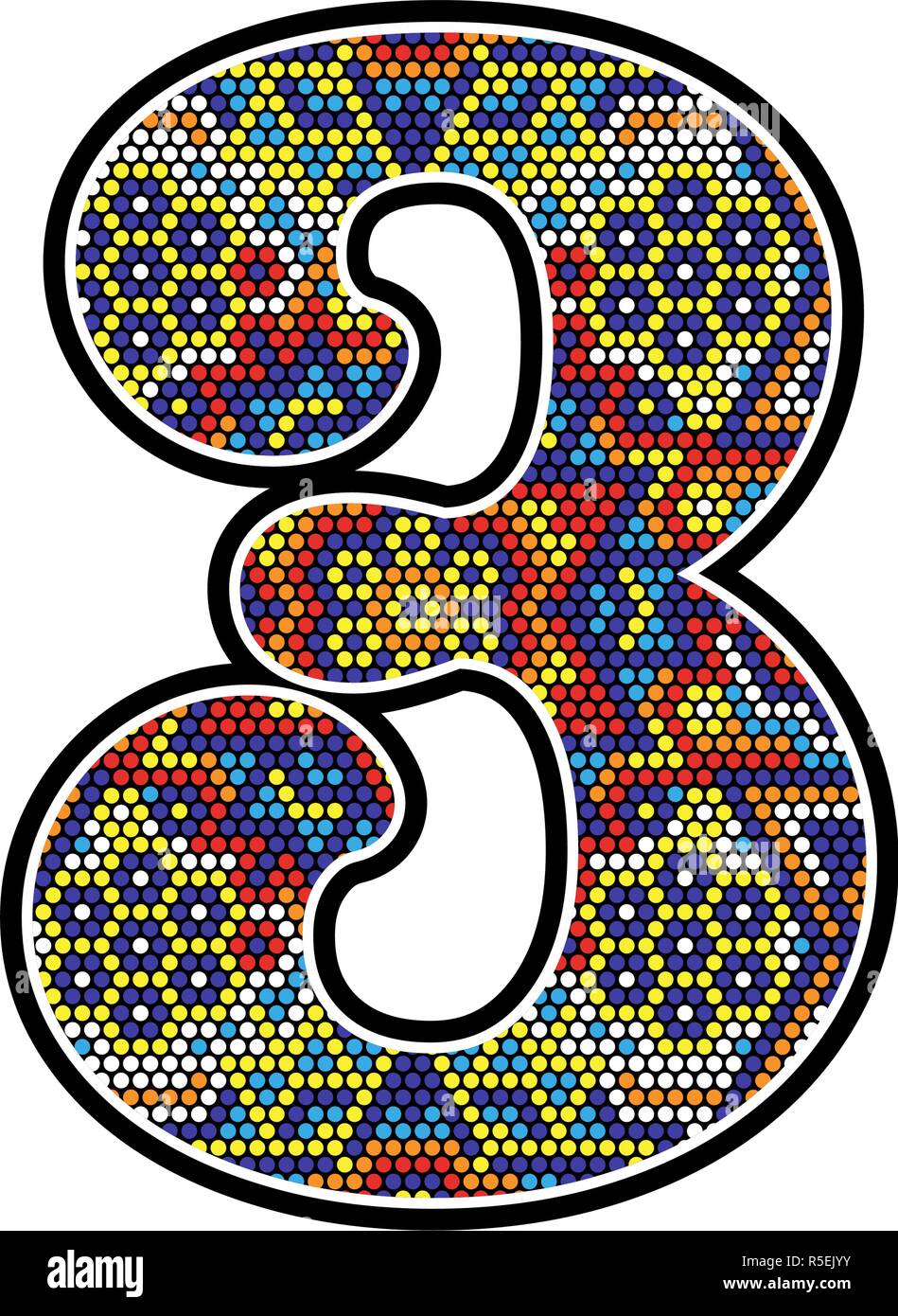 number 3 with colorful dots abstract design with mexican huichol art ...