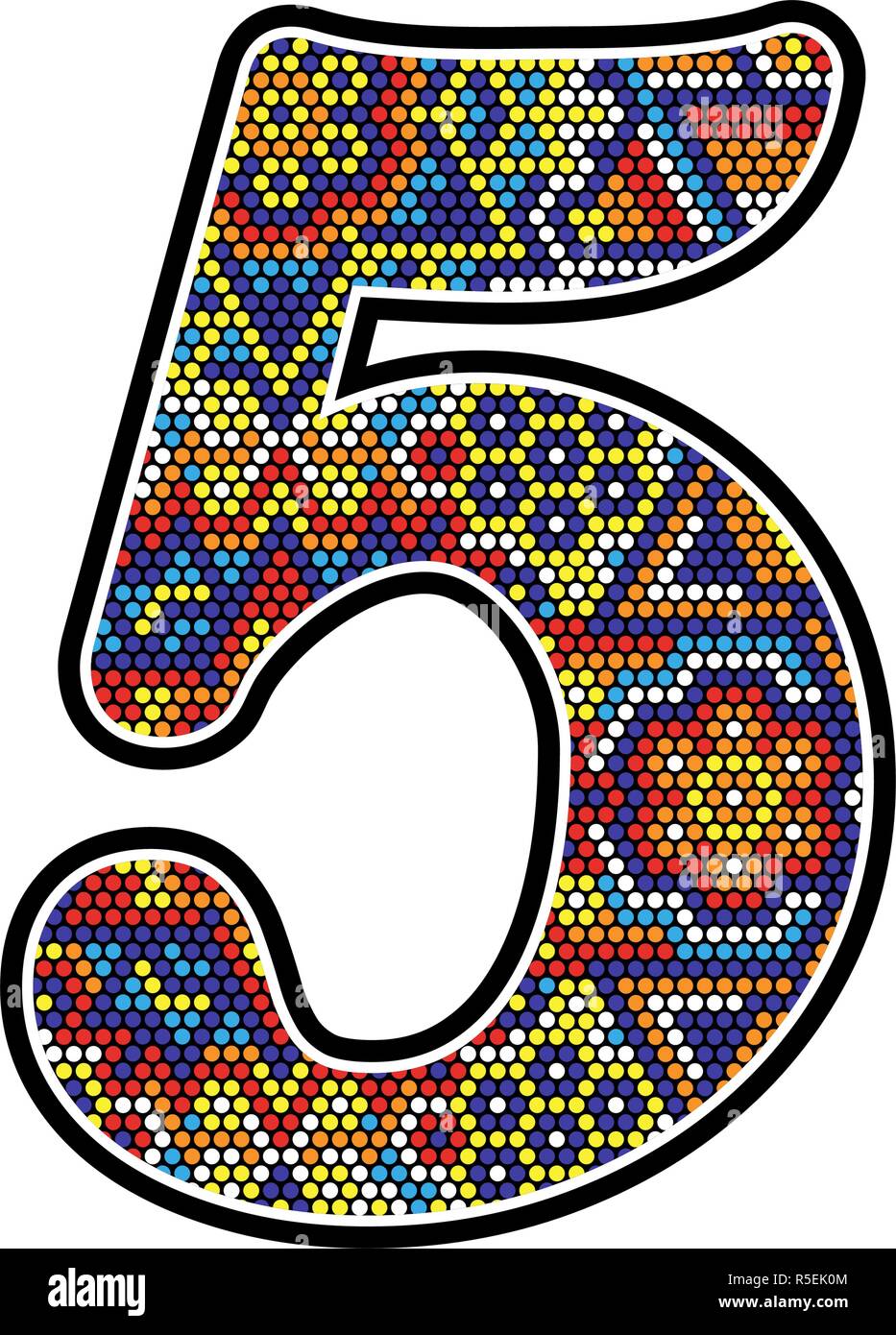 number 5 with colorful dots abstract design with mexican huichol art ...