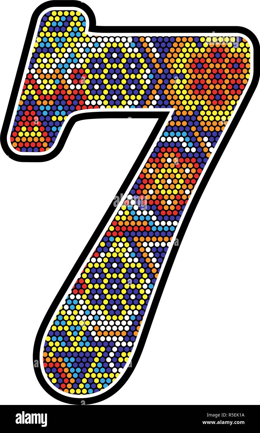 number 7 with colorful dots abstract design with mexican huichol art ...