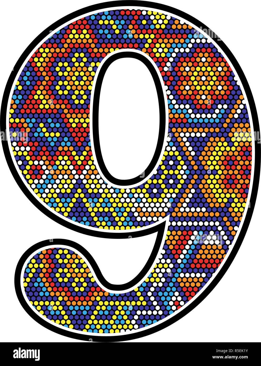 number 9 with colorful dots abstract design with mexican huichol art ...