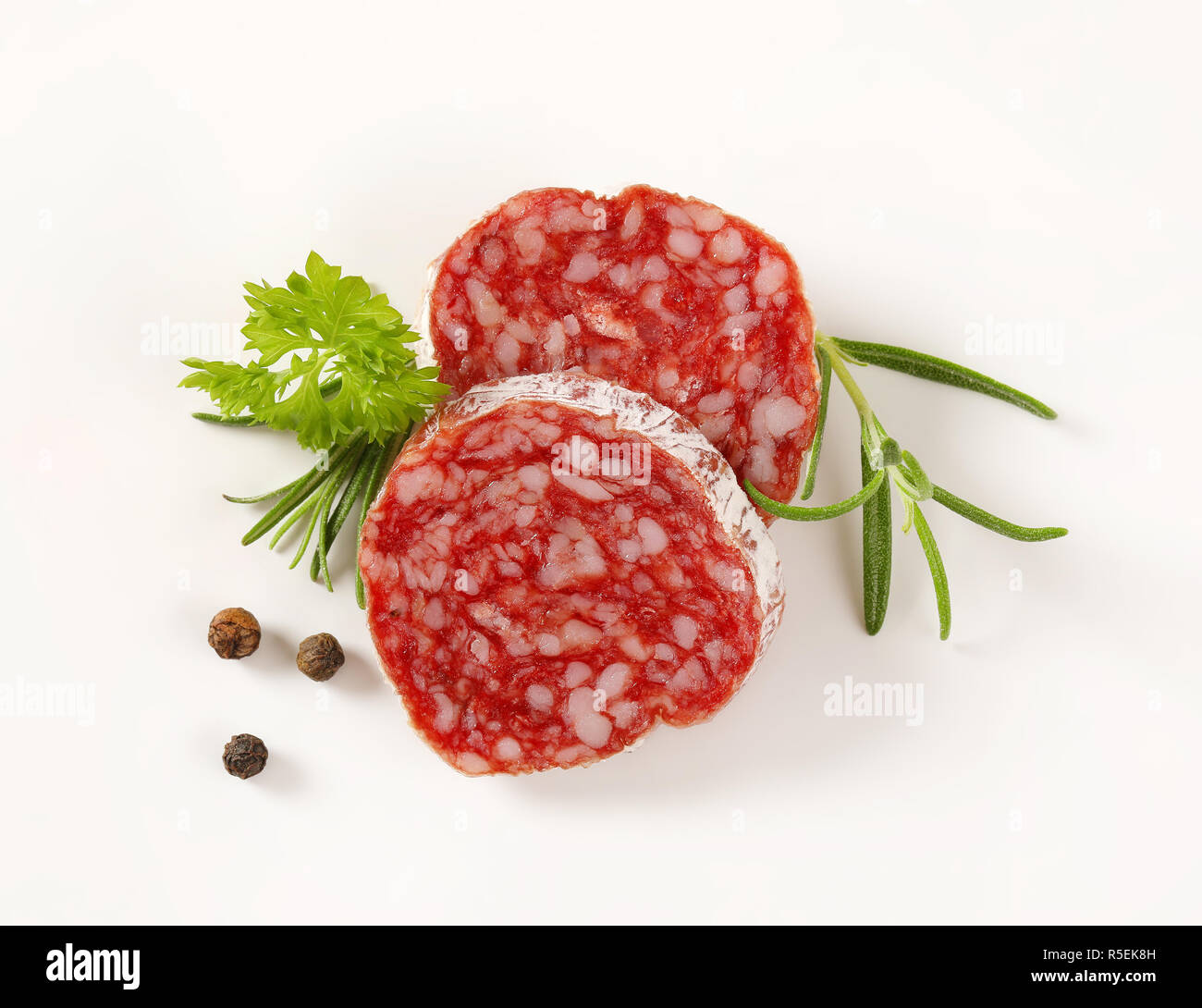 Dry cured sausage slices Stock Photo - Alamy