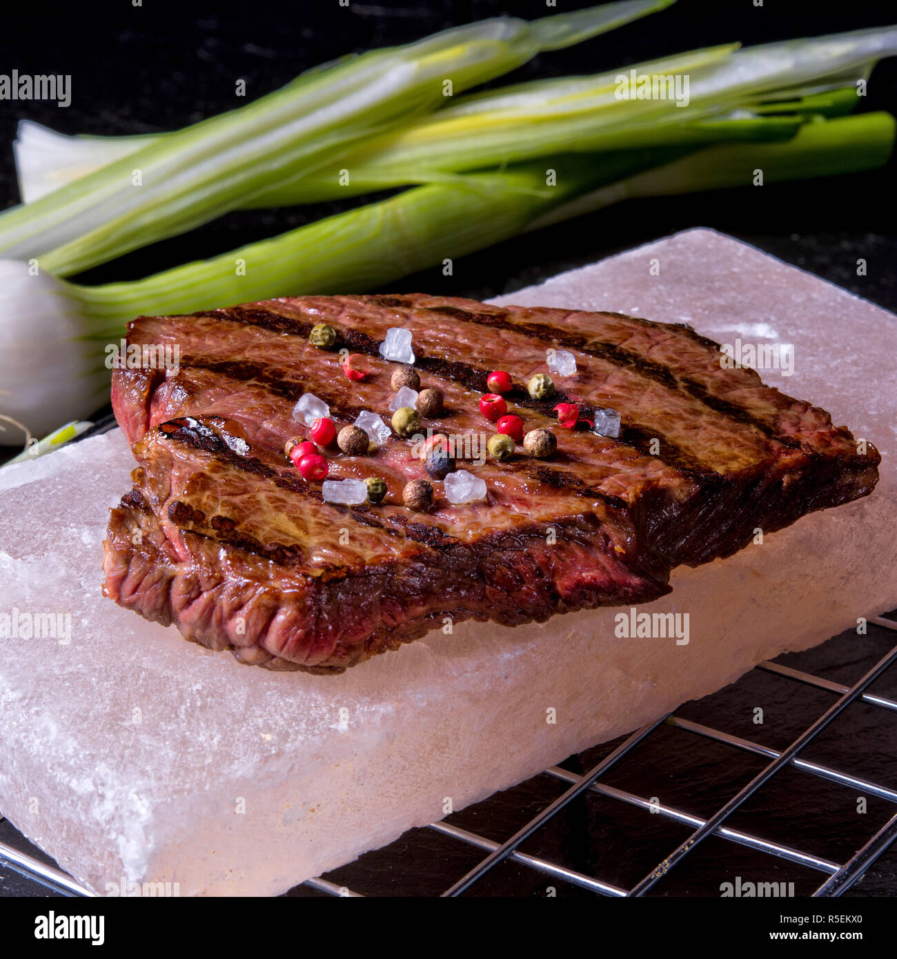 steak on hot salt stone Stock Photo - Alamy
