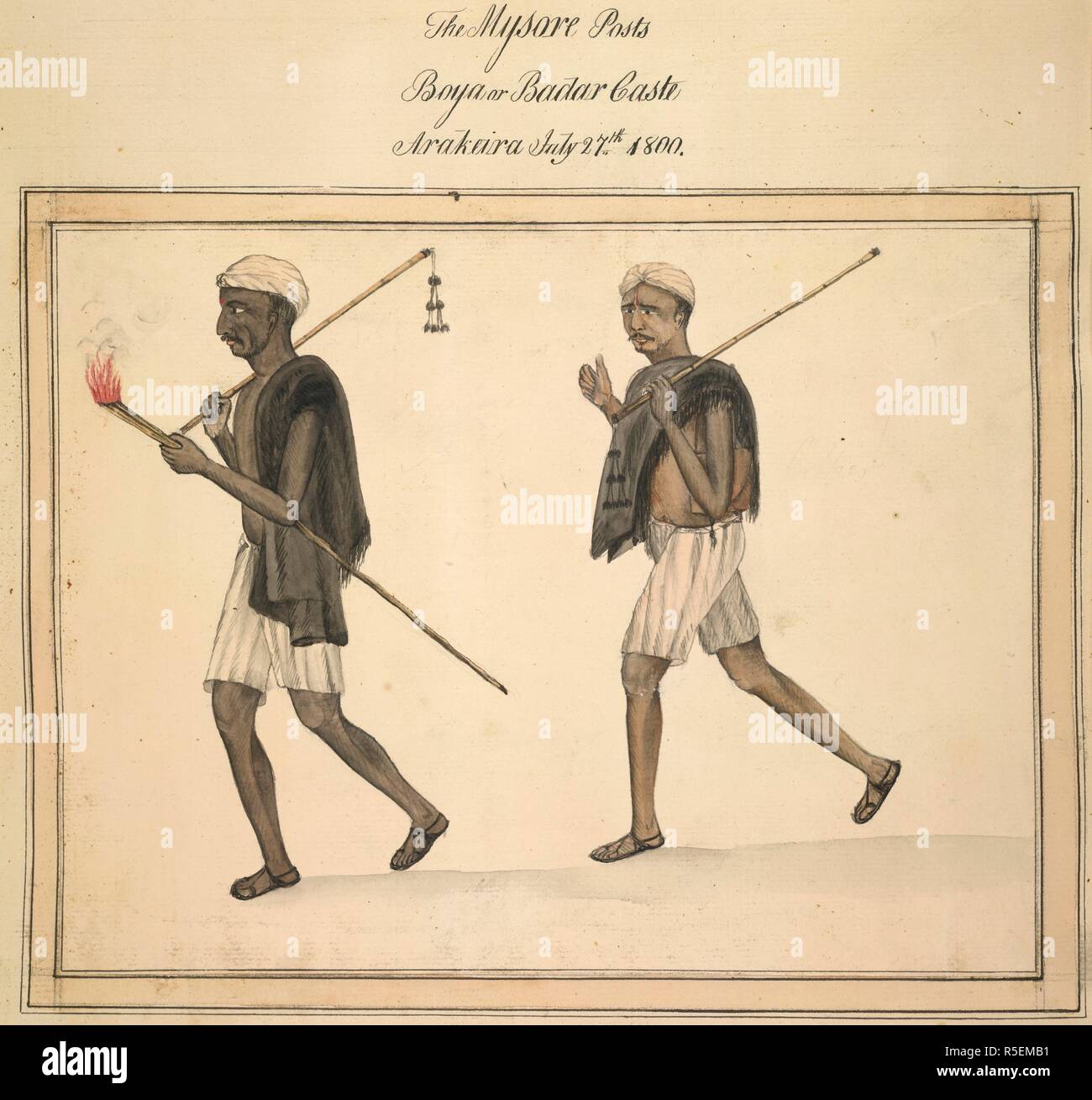 The Mysore Posts. Album of 82 drawings depicting the costume of vari ...