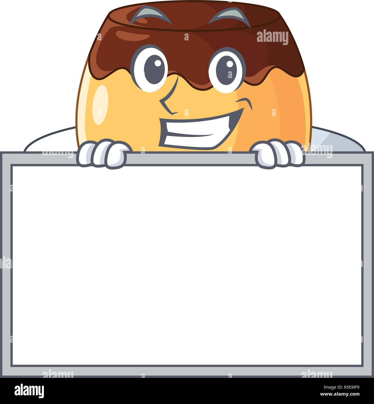 Grinning with board delicious chocolate pudding with on cartoon vector ...