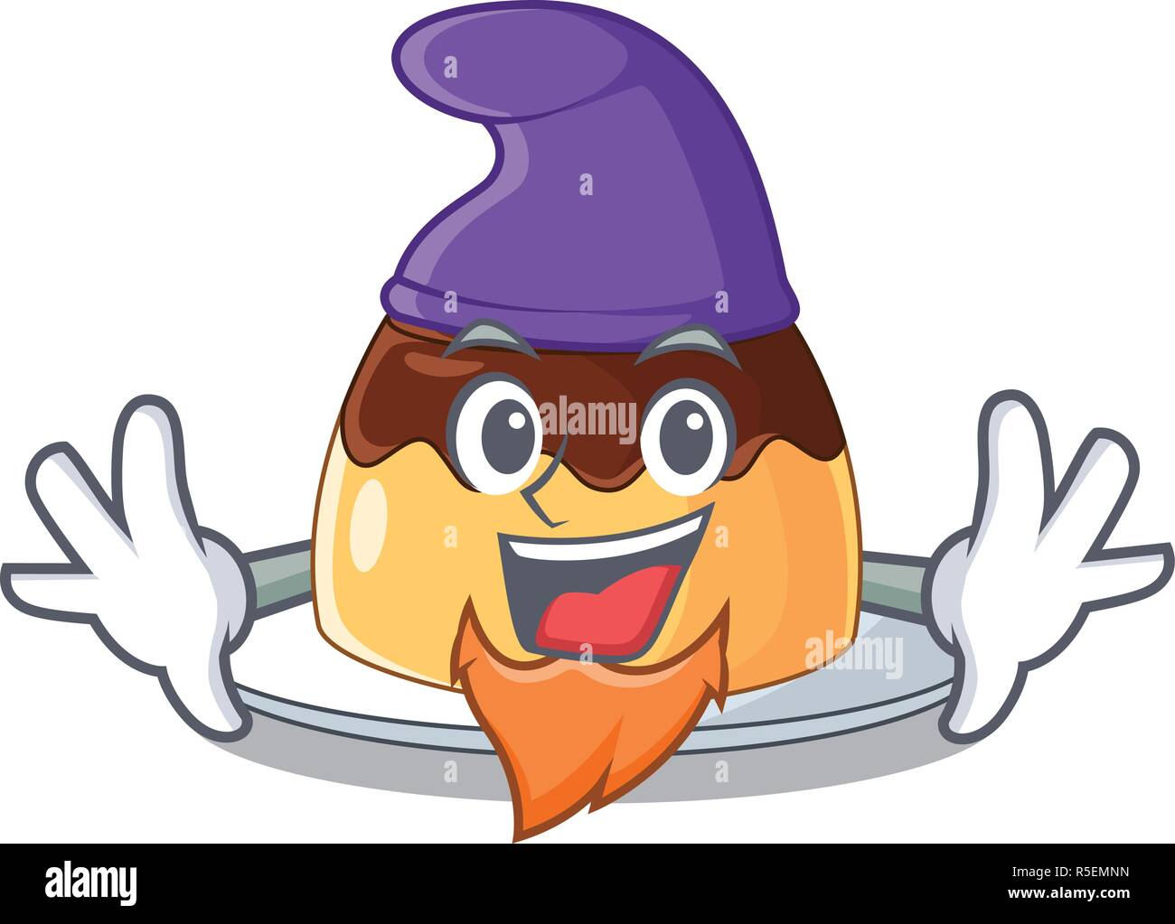Elf delicious chocolate pudding with on cartoon vector illustration ...
