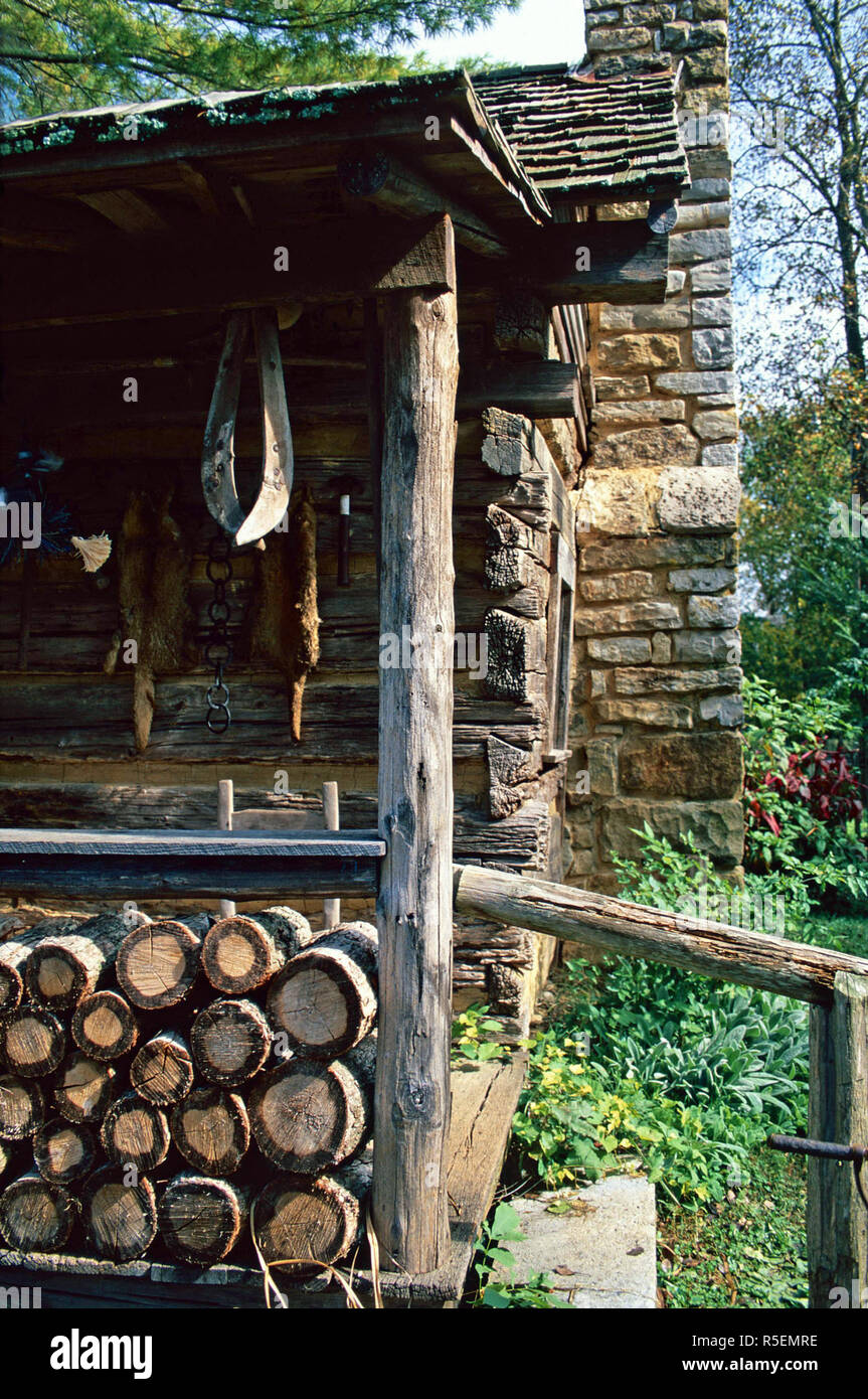 Log cabin and firewood,Museum of the Appalachia,Tennessee Stock Photo ...