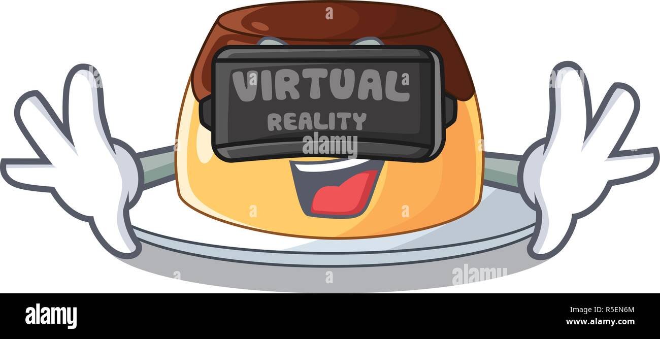 Virtual reality caramel chocolate pudding on cartoon funny vector ...