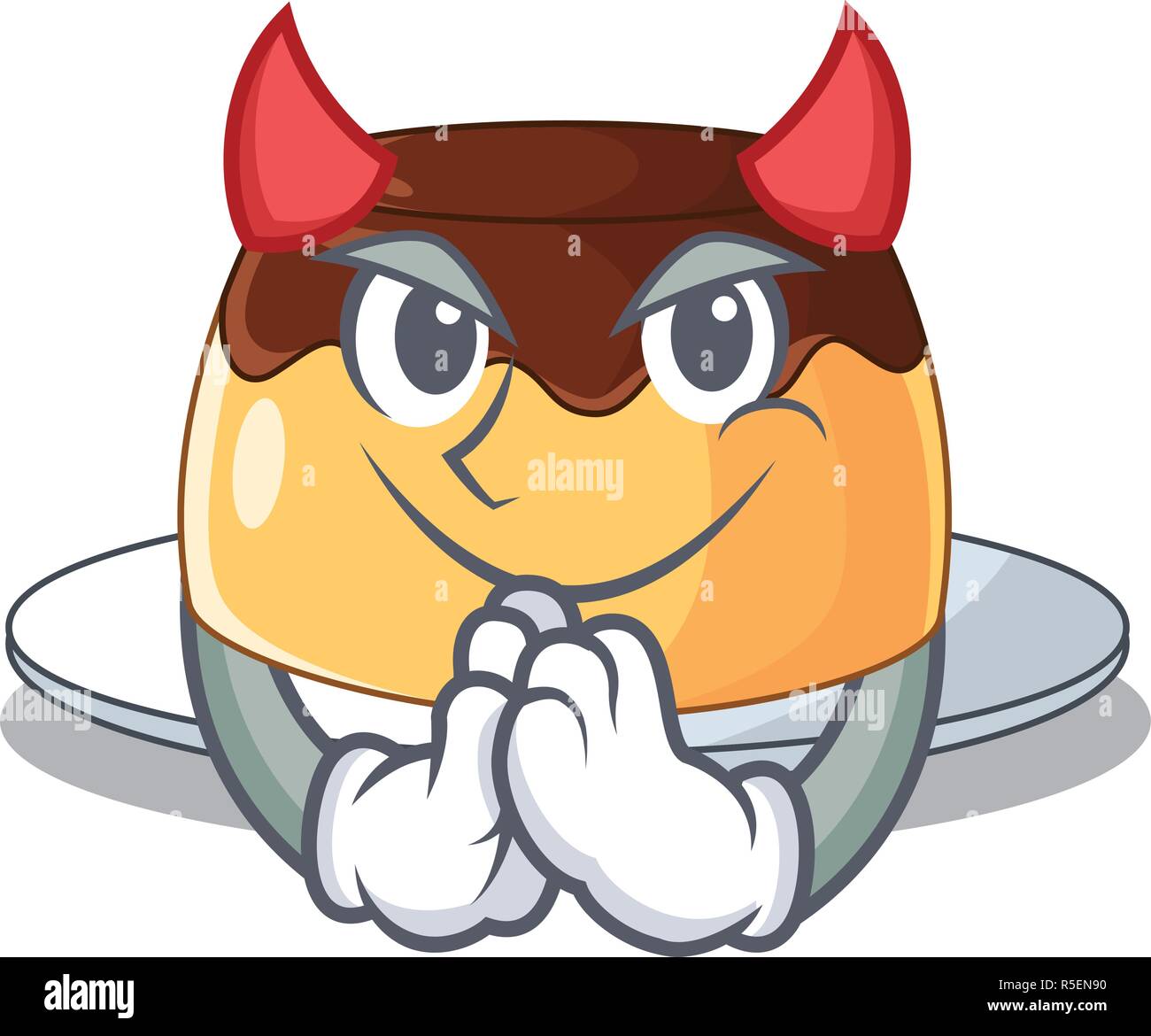 Devil caramel chocolate pudding on cartoon funny vector illustration ...