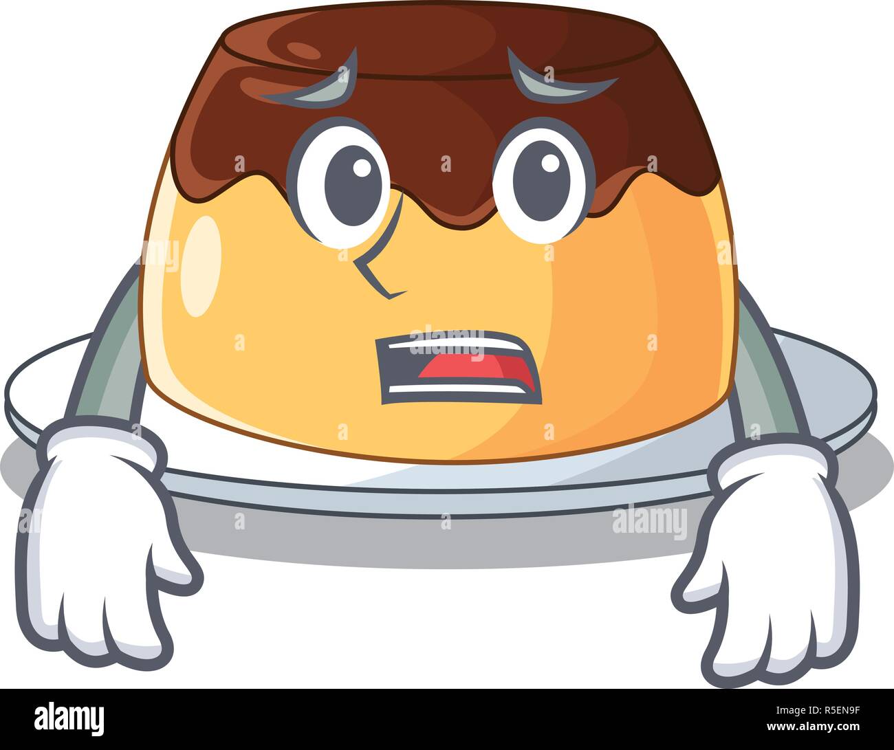 Afraid caramel chocolate pudding on cartoon funny vector illustration ...