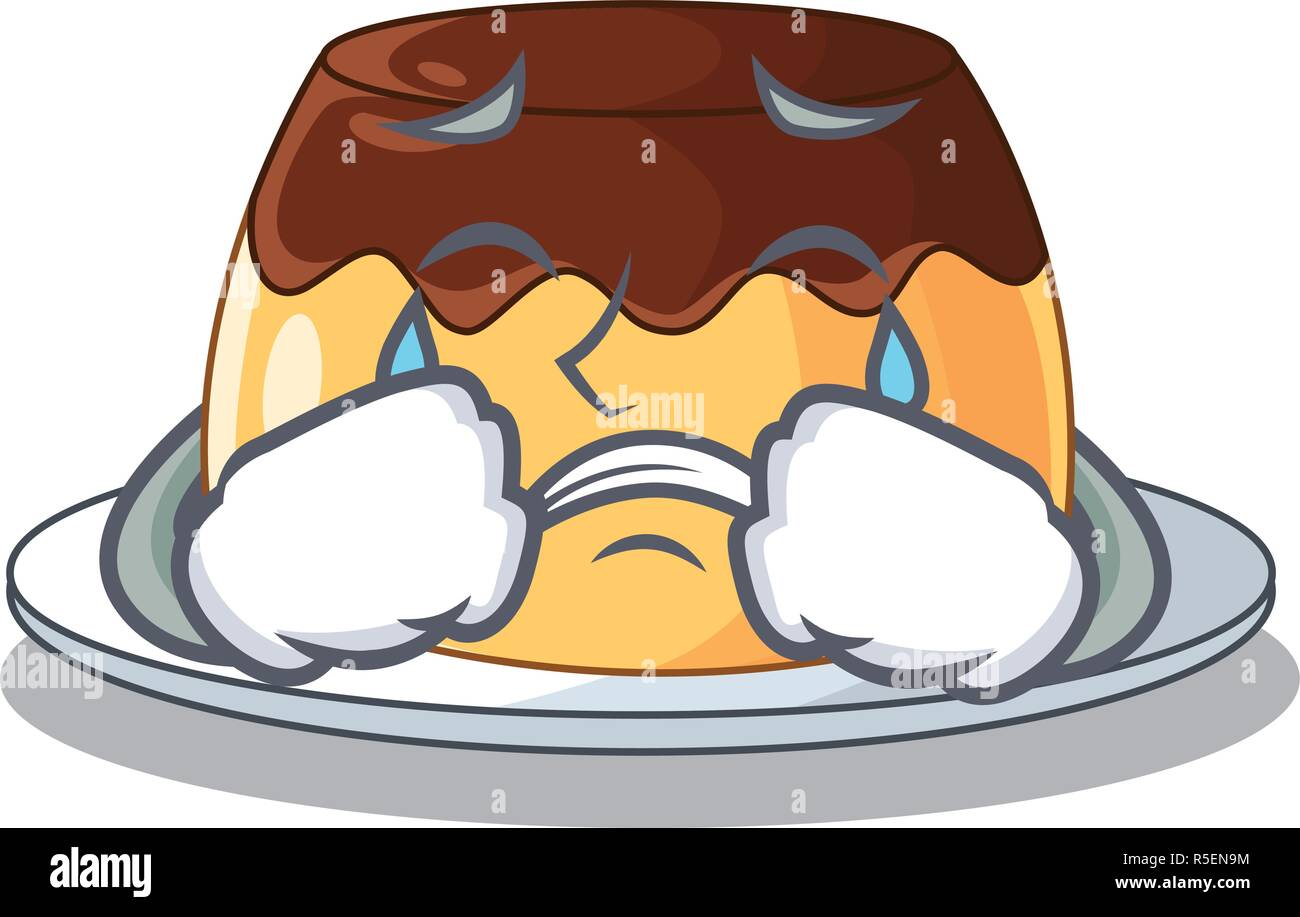 Crying caramel chocolate pudding on cartoon funny vector illustration ...