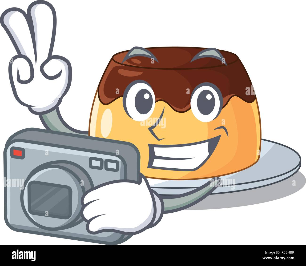 Photographer caramel chocolate pudding on cartoon funny vector ...