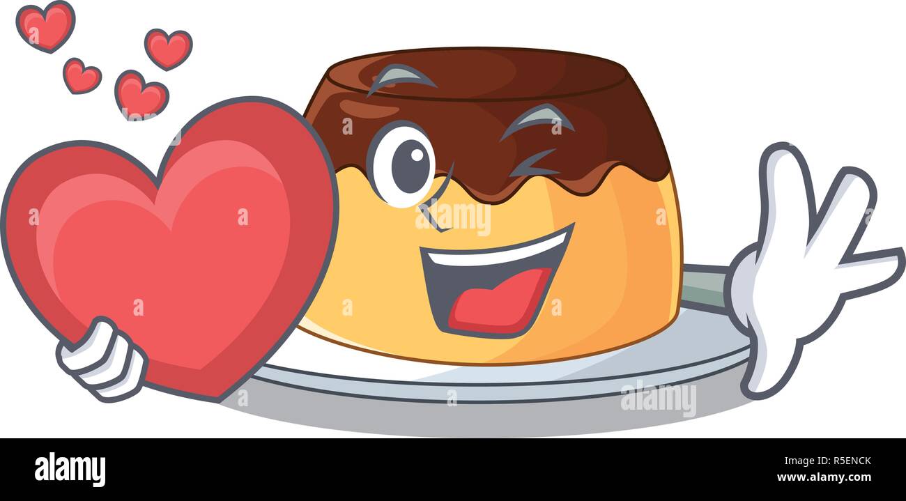 With heart caramel chocolate pudding on cartoon funny vector ...
