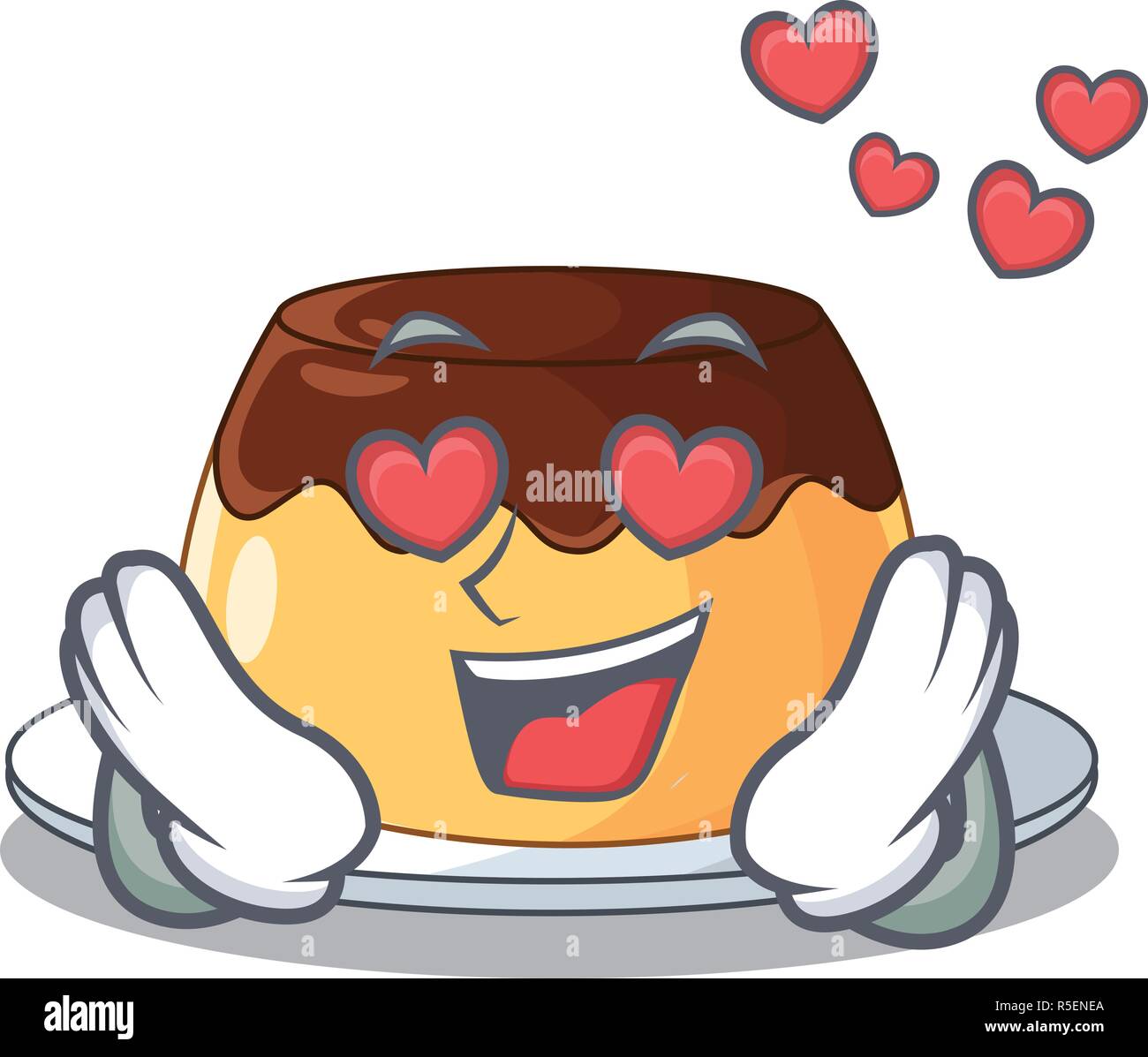 In love caramel chocolate pudding on cartoon funny vector illustration ...