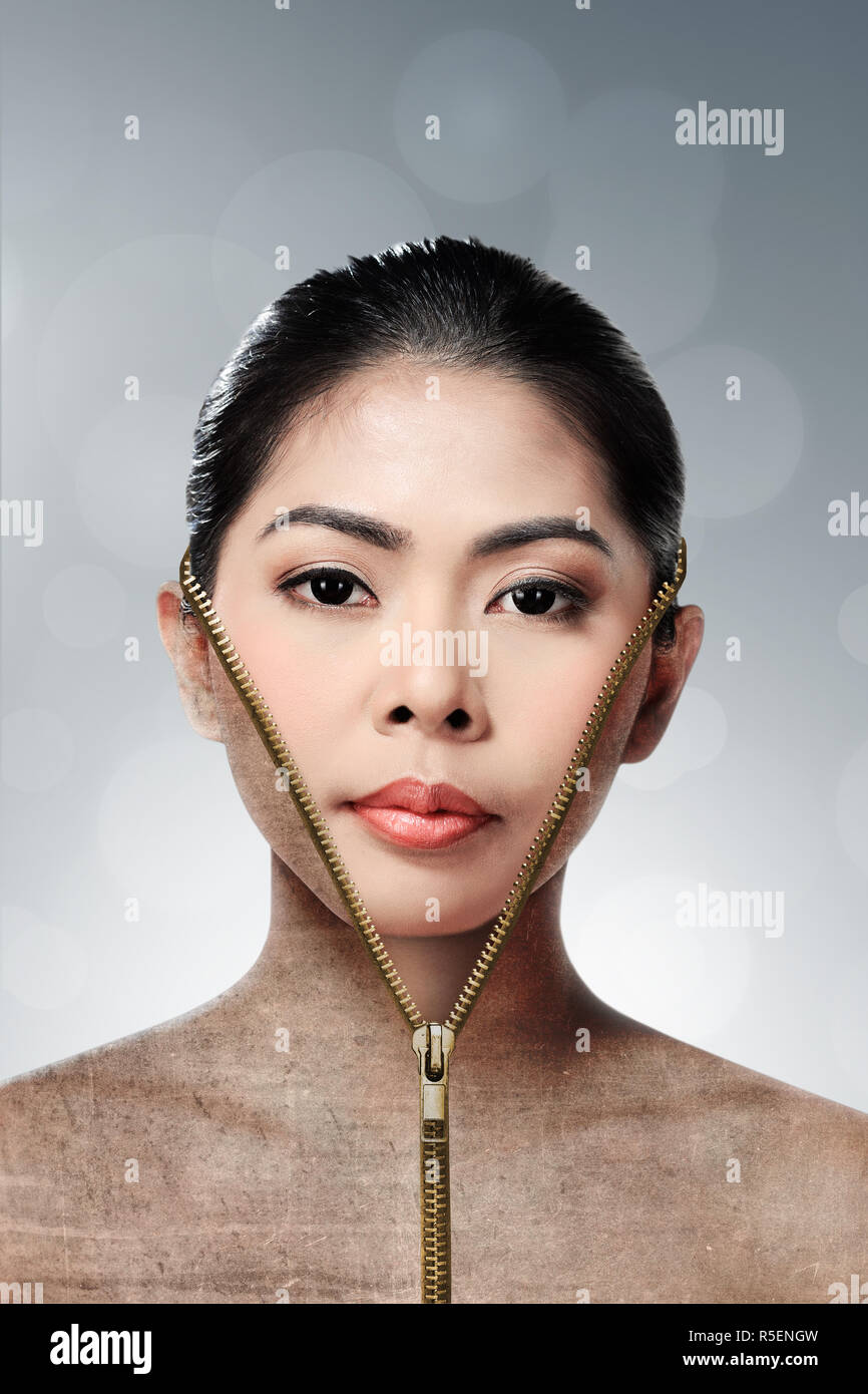 Beautiful woman changing skin, beauty concept Stock Photo - Alamy