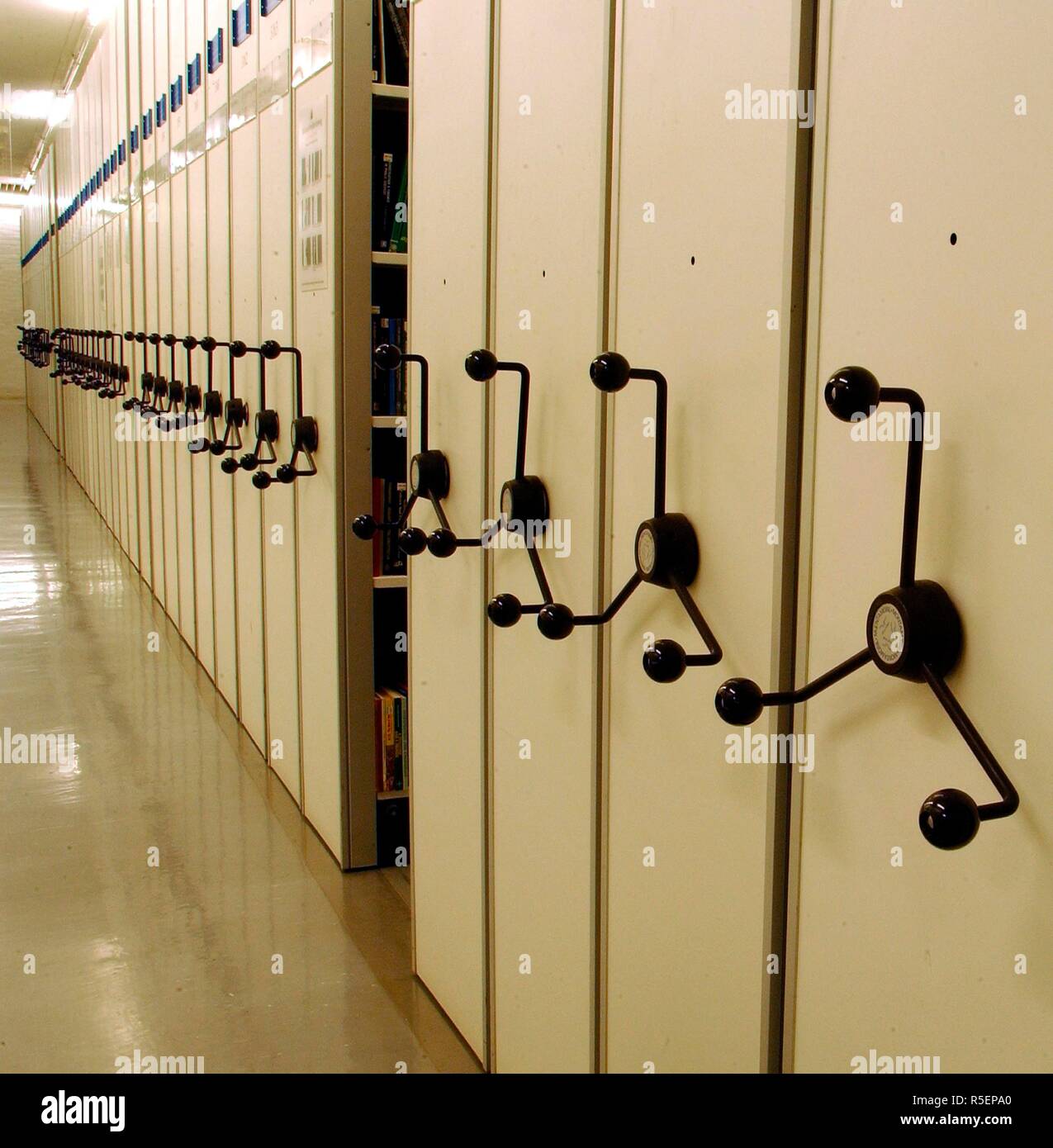 Mobile shelving. [Photographs of the British Library building at St ...