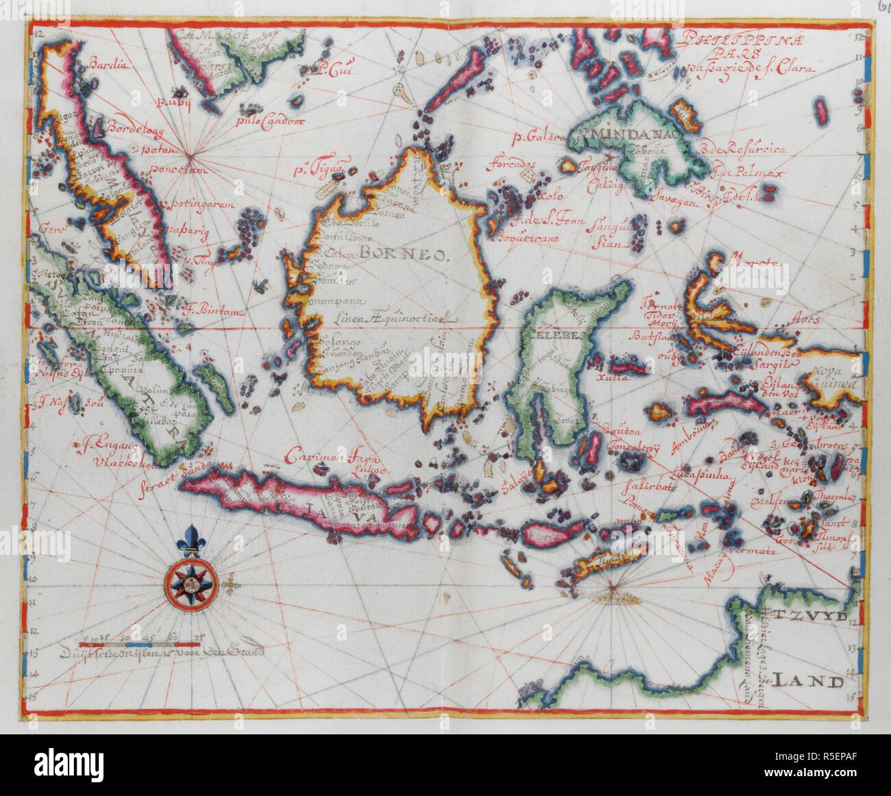 Map showing Borneo, Clebes (Sulawesi), Java and other Indonesian ...