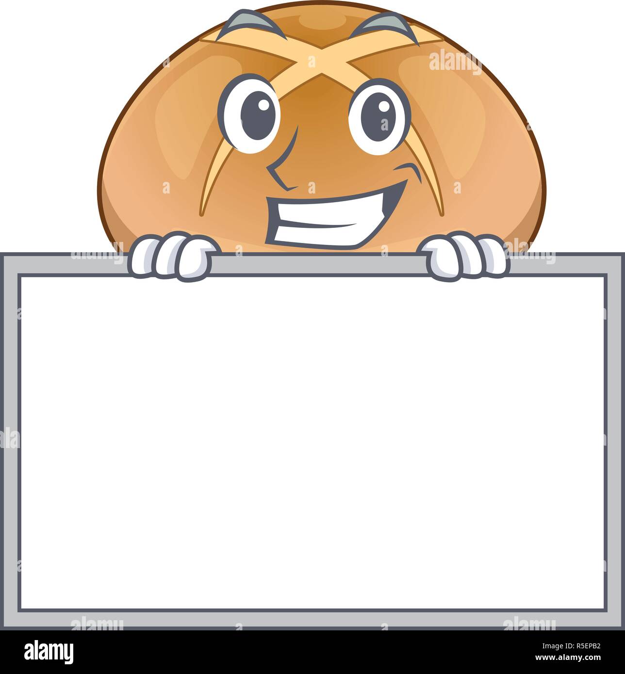 Grinning with board hot cross buns on cutting cartoon vector ...