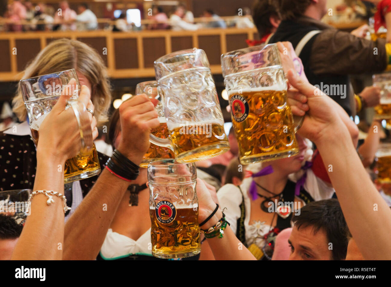 Germany, Bavaria, Munich, Oktoberfest, Typical Beer Tent Scene Stock ...