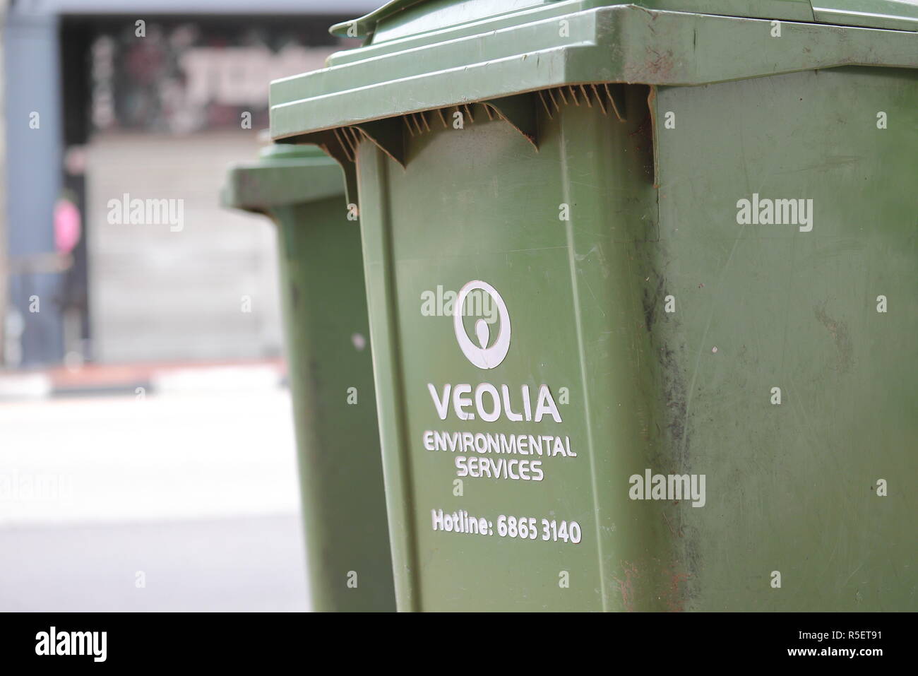 Bicycle of Veolia cleaning service rubbish bin Singapore. Veolia ...
