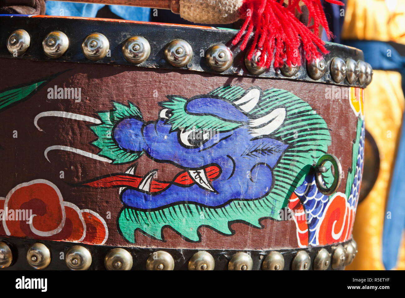 South Korea, Seoul, Deoksugung Palace, Ceremonial Guard Drum Detail ...