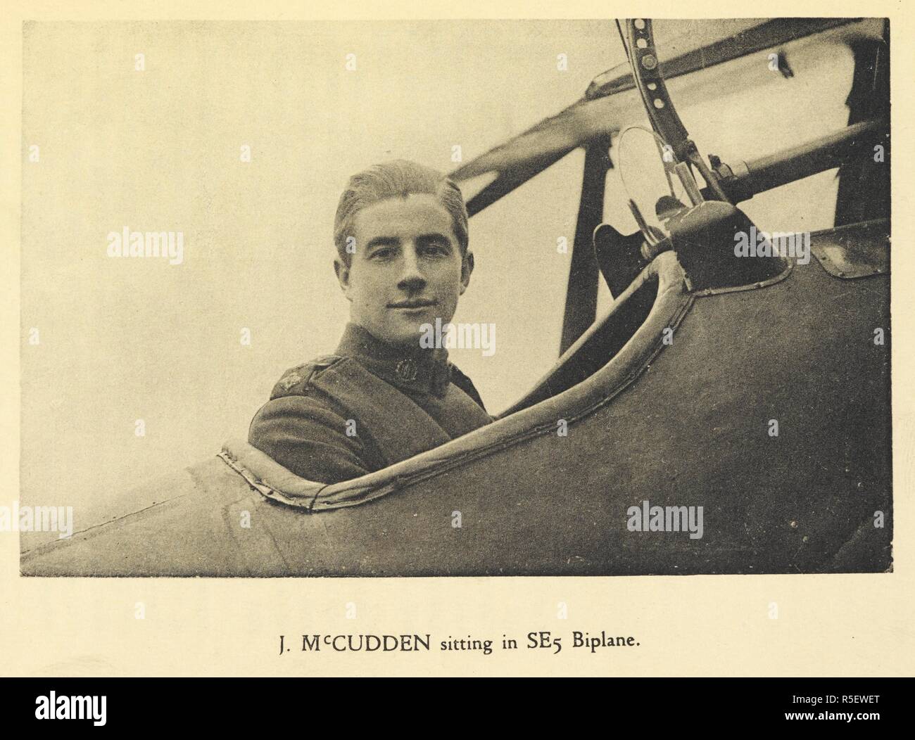 J. McCudden sitting in a SE5 biplane'. James Thomas Byford McCudden VC ...