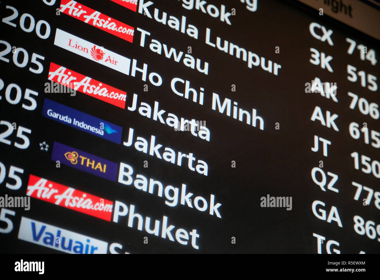 Singapore, Changi International Airport, Flight Departure Board Stock ...