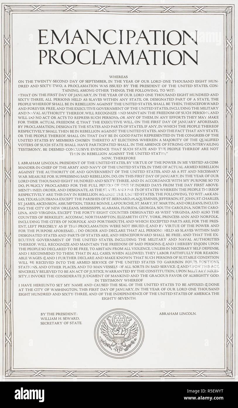 Emancipation Proclamation. The executive order issued by United States ...