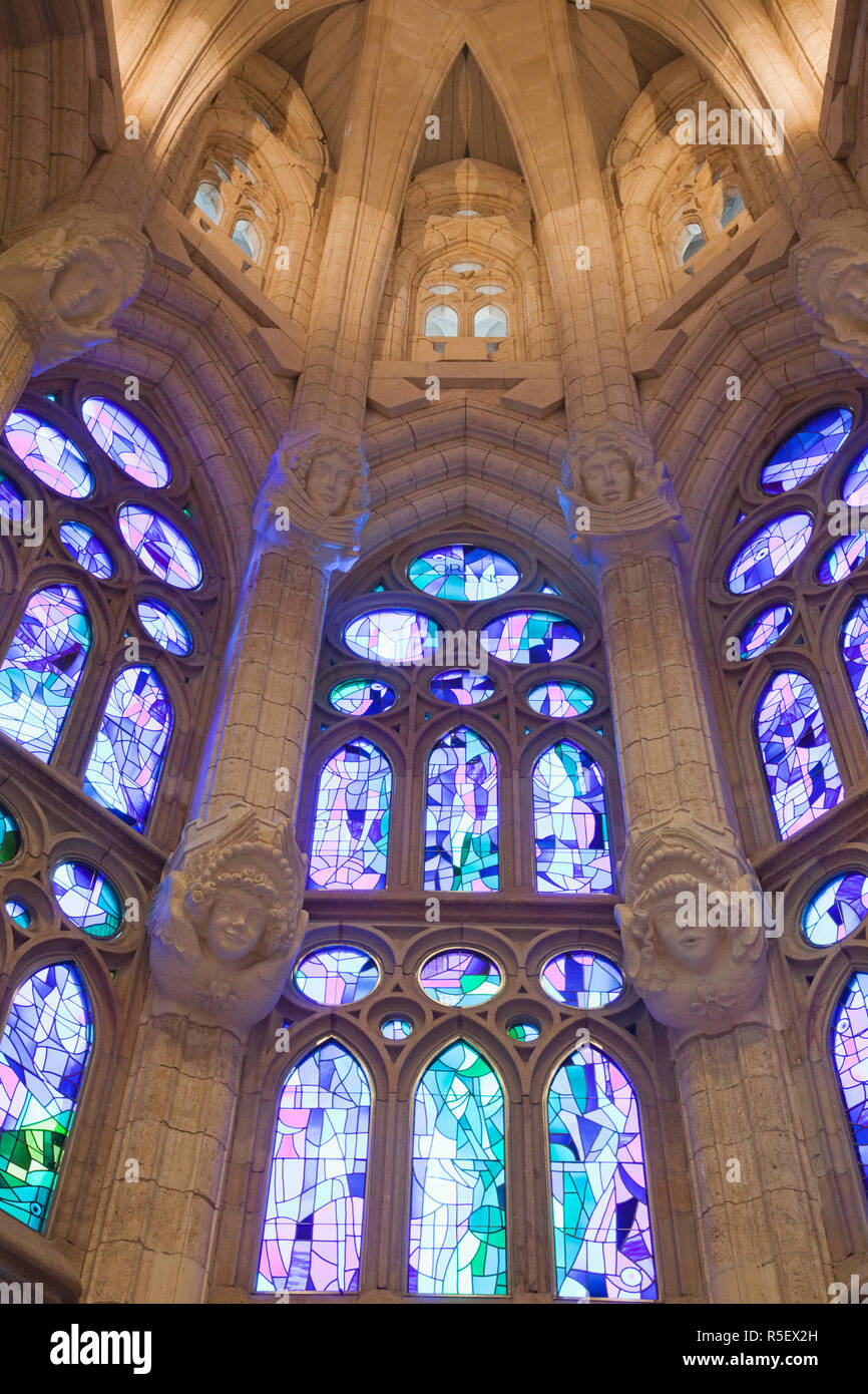 Spain, Barcelona, Sagrada Familia, Stained Glass Windows Stock Photo ...