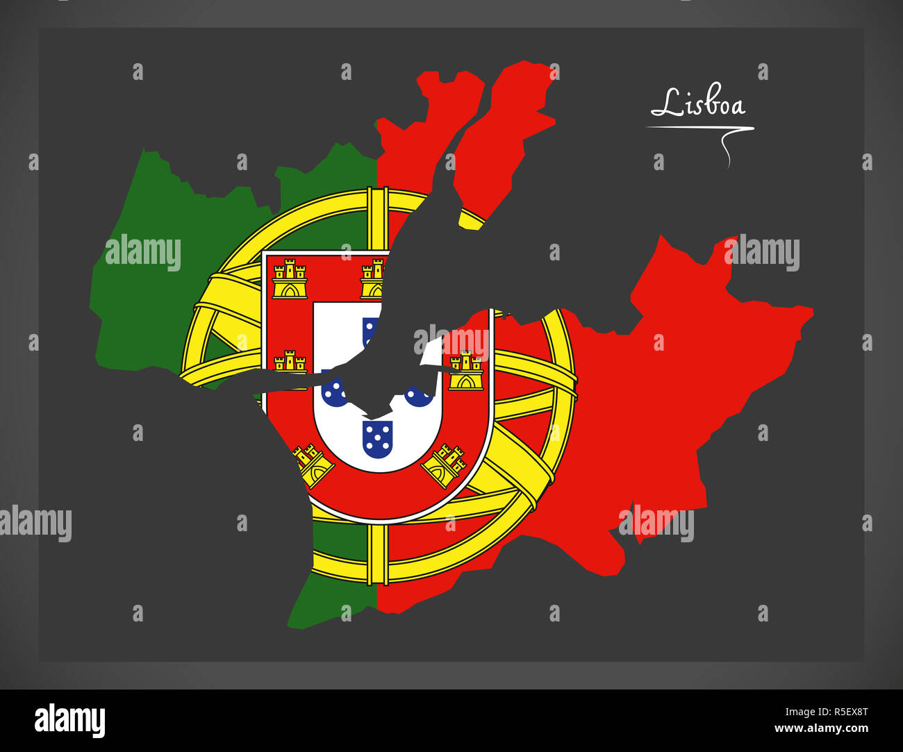 Lisboa Portugal map with Portuguese national flag illustration Stock ...