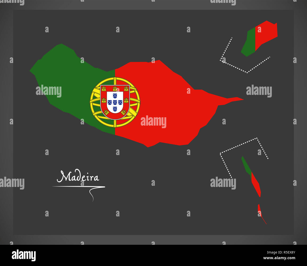 Madeira Portugal map with Portuguese national flag illustration Stock ...