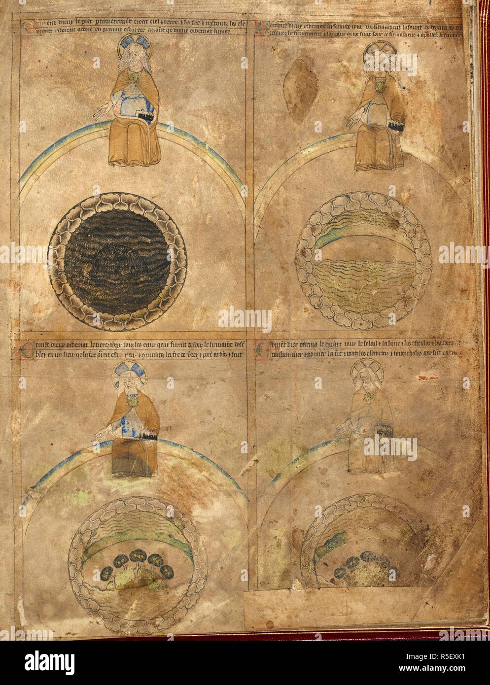 [Whole folio] Four scenes, illustrating the first four days of the ...