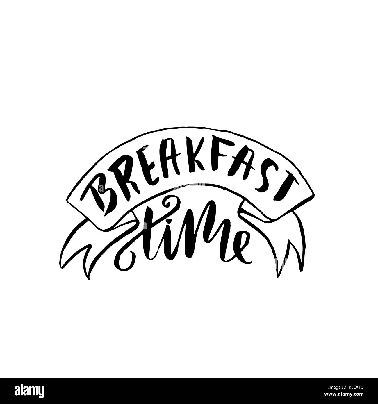 Breakfast time banner. Modern dry brush lettering. Calligraphy poster ...