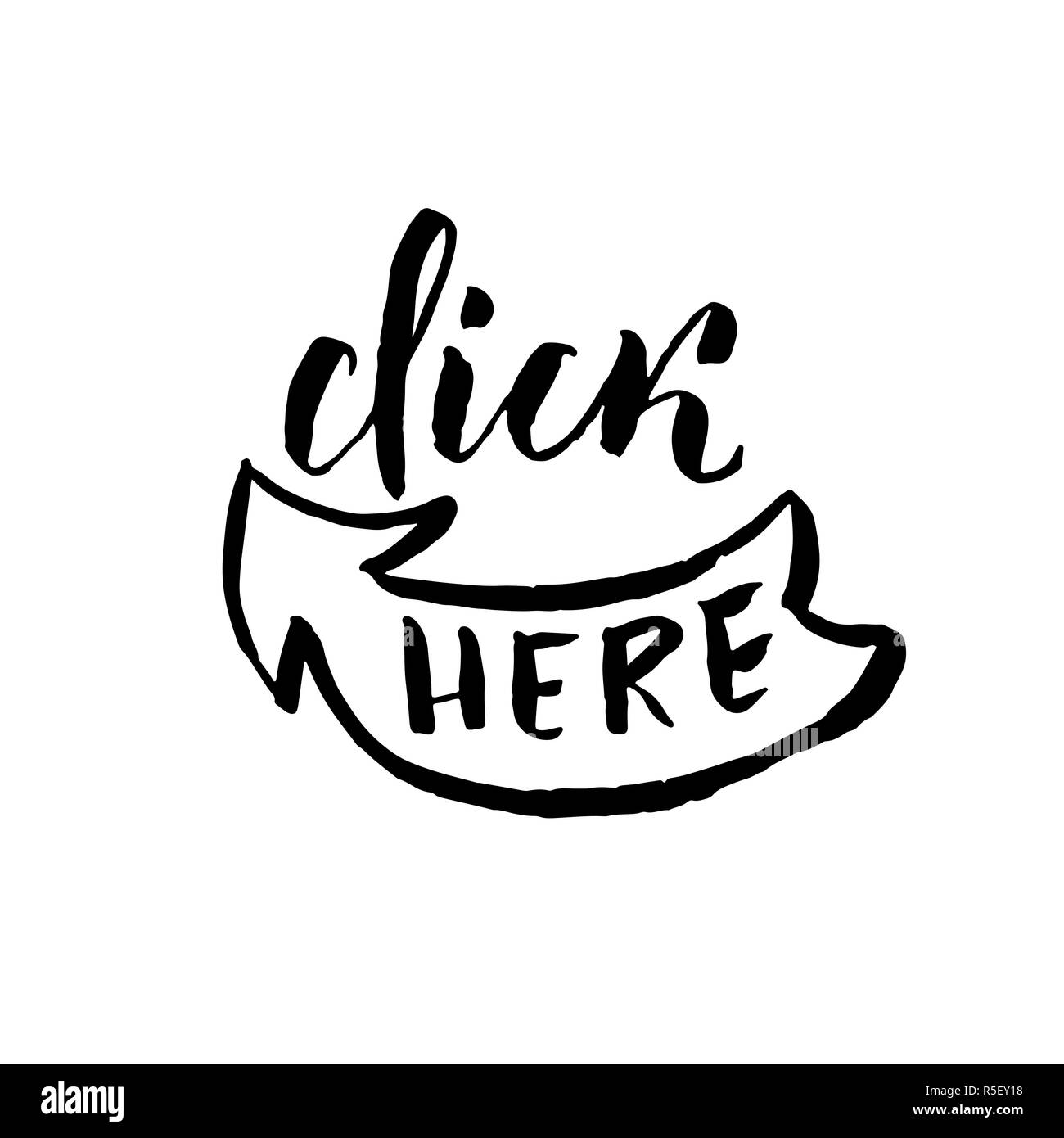 Click here. Modern brush lettering design. Vector calligraphy ...