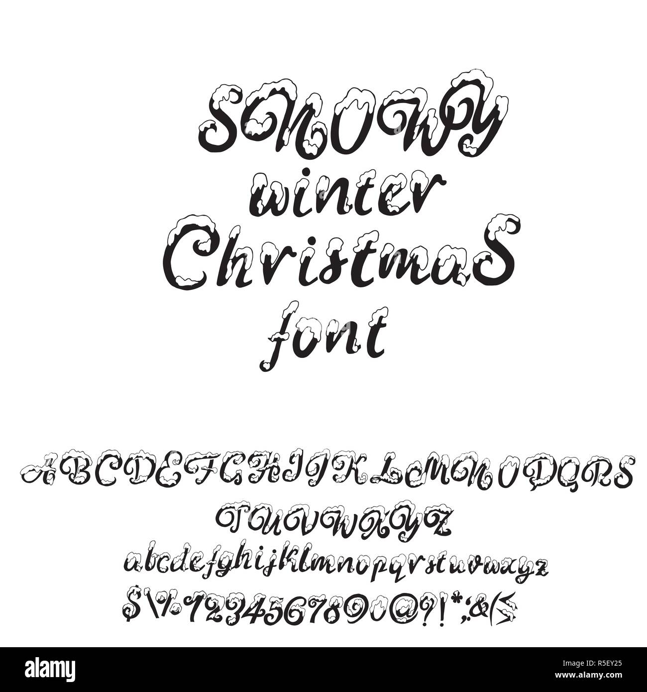 Christmas snowy alphabet. Holiday font with snow. Handdrawn letters and ...
