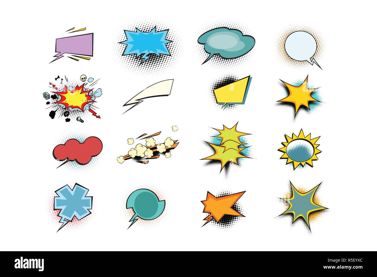 set of colored comic book bubbles isolated on white background Stock ...