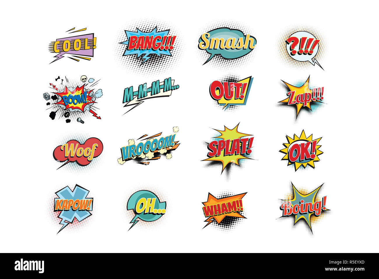 Pop art comic words Cut Out Stock Images & Pictures - Alamy