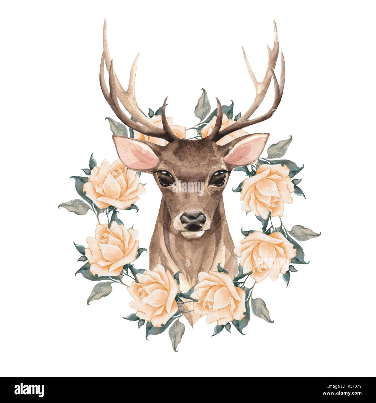 Noble deer with roses Stock Photo - Alamy